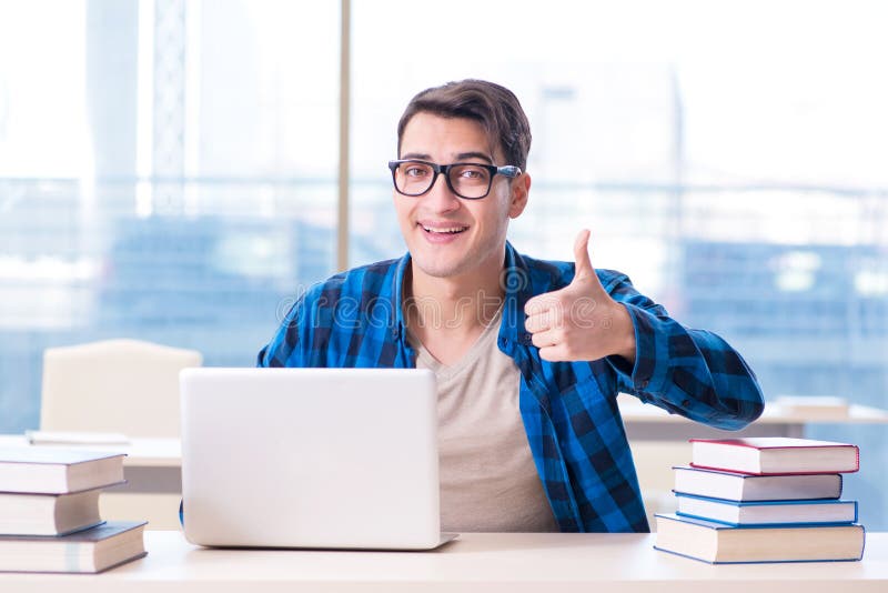 Student in Telelearning Distance Learning Concept Reading in Lib Stock ...