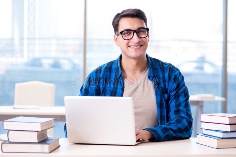 Student In Telelearning Distance Learning Concept Reading In Lib ...