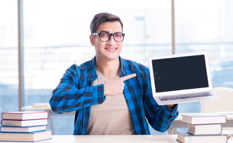 Student in Telelearning Distance Learning Concept Reading in Lib Stock ...