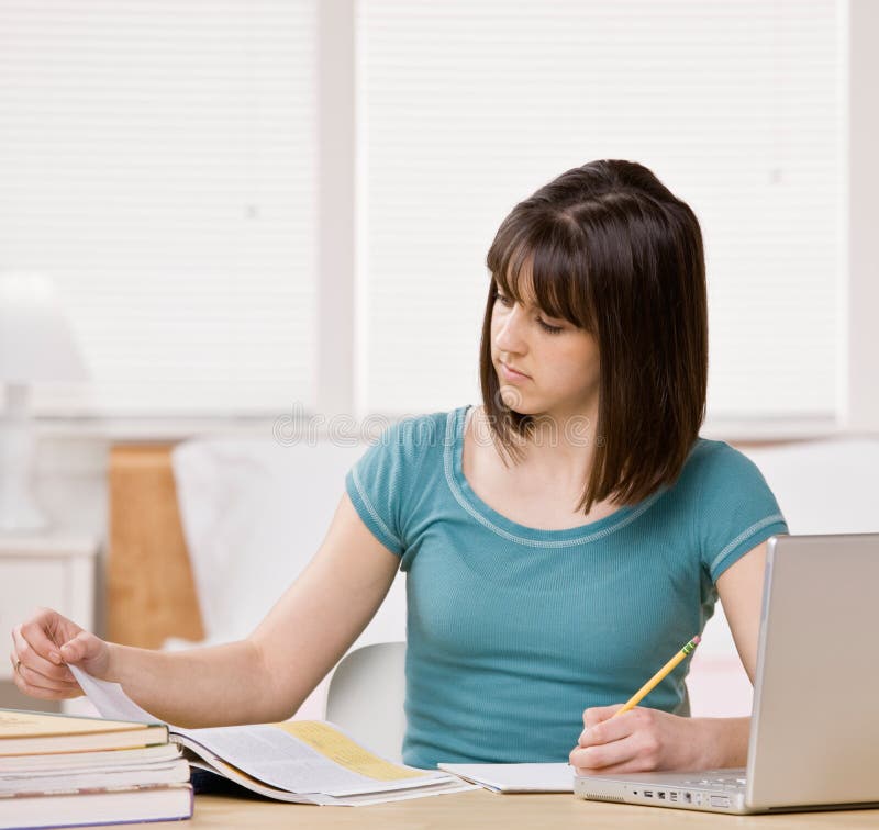 Student with Text Books Doing Homework Stock Photo - Image of learning ...