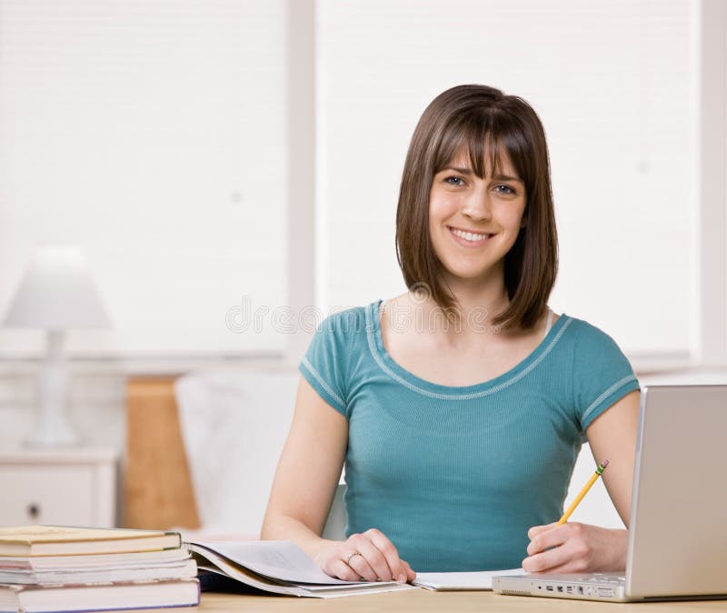 Student with Text Books Doing Homework Stock Photo - Image of learning ...