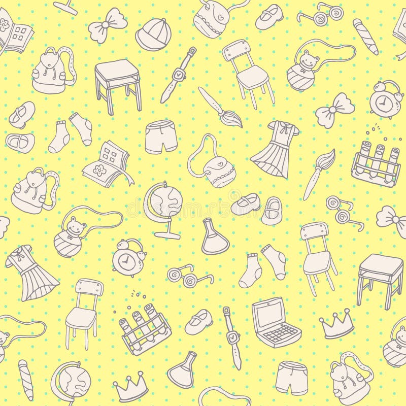 Student Things Doodle Pattern. Cute Vector Back To School Background ...
