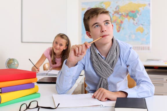 Student Thinking in Classroom Stock Image - Image of school ...
