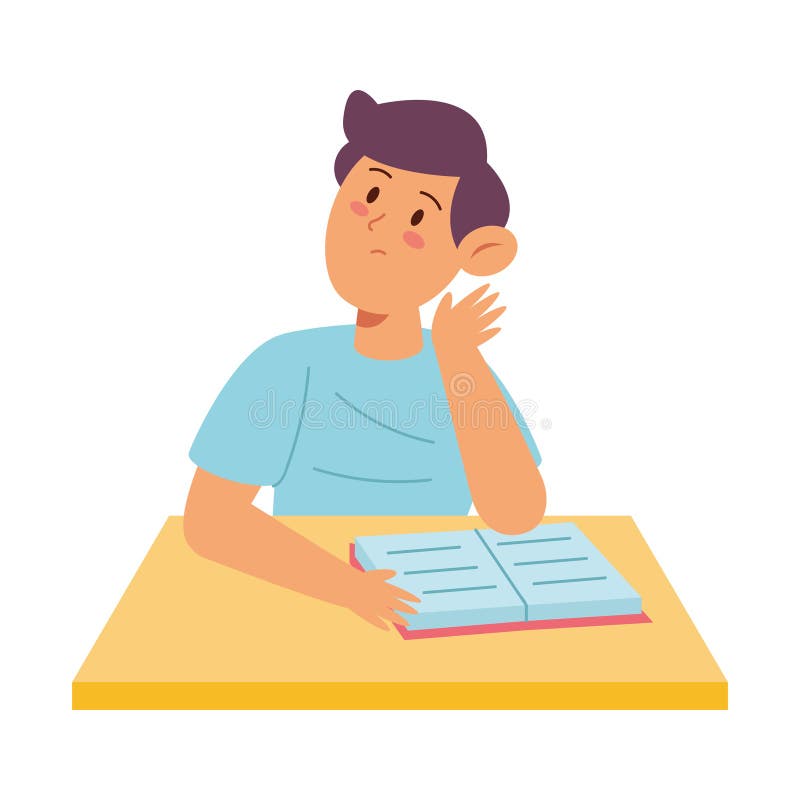 Student Thinking Male at Desk Stock Vector - Illustration of student ...