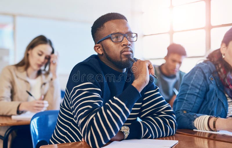 Student, Thinking and Man in University Classroom for Education, Test ...