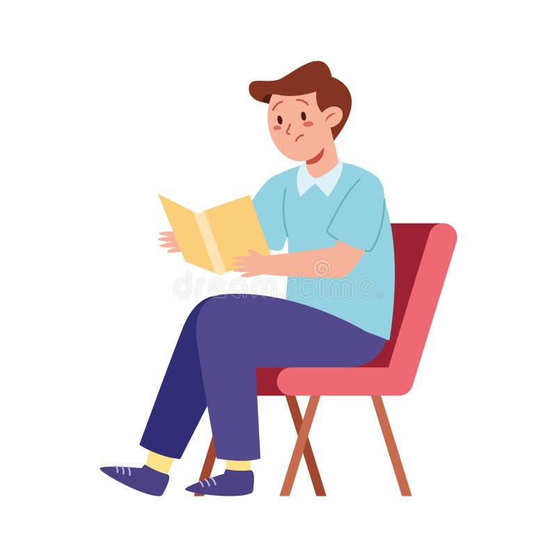 Student Thinking Reading a Book Stock Illustration - Illustration of ...