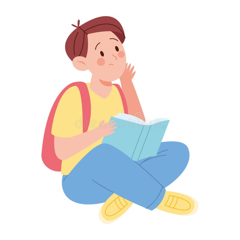 Student Thinking Sitting with Book Stock Illustration - Illustration of ...