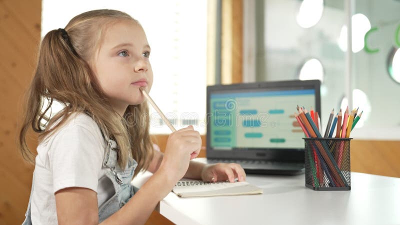 Student Thinking while Writing or Doing Homework by Using Laptop ...