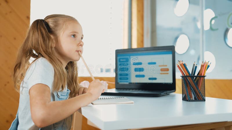 Student Thinking while Writing or Doing Homework by Using Laptop ...