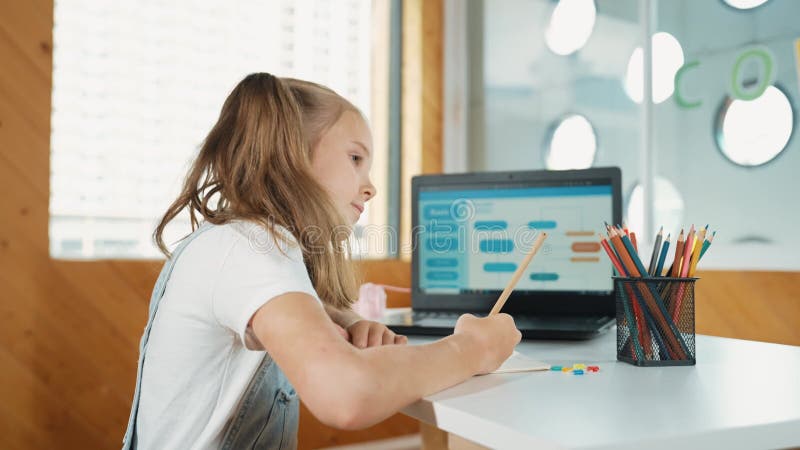 Student Thinking while Writing or Doing Homework by Using Laptop ...