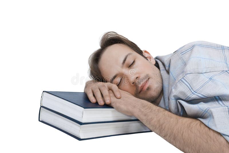 Student Tired and Sleeps on Textbooks Stock Image - Image of study ...