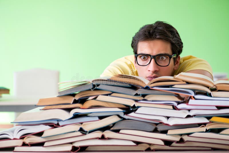 The Student with Too Many Books To Read before Exam Stock Photo - Image ...