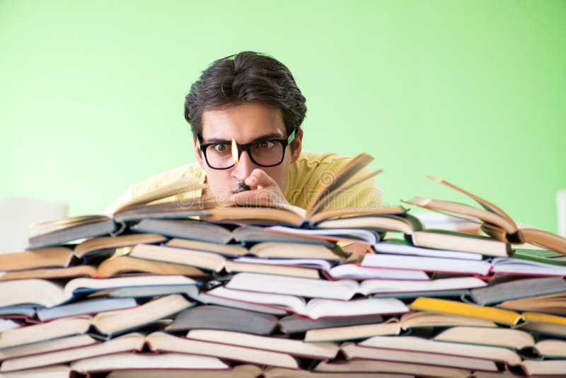 The Student with Too Many Books To Read before Exam Stock Photo - Image ...