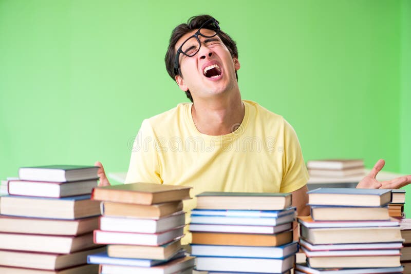 The Student with Too Many Books To Read before Exam Stock Photo - Image ...