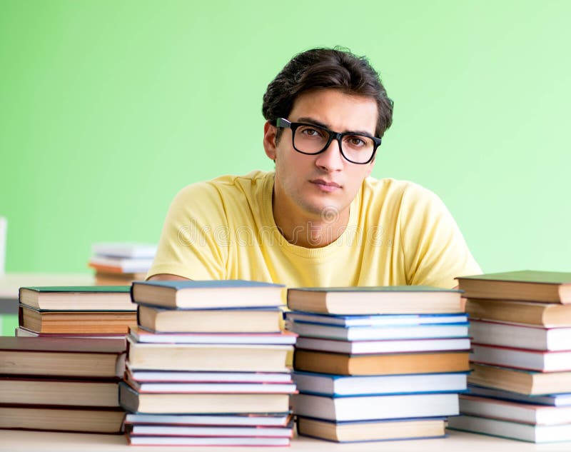 Student with Too Many Books To Read before Exam Stock Photo - Image of ...
