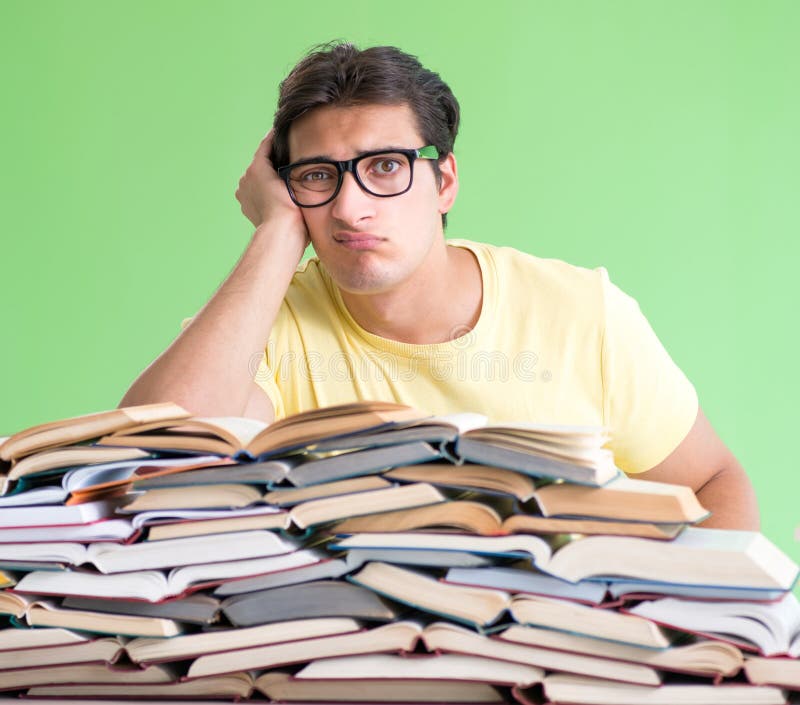 Student with Too Many Books To Read before Exam Stock Photo - Image of ...