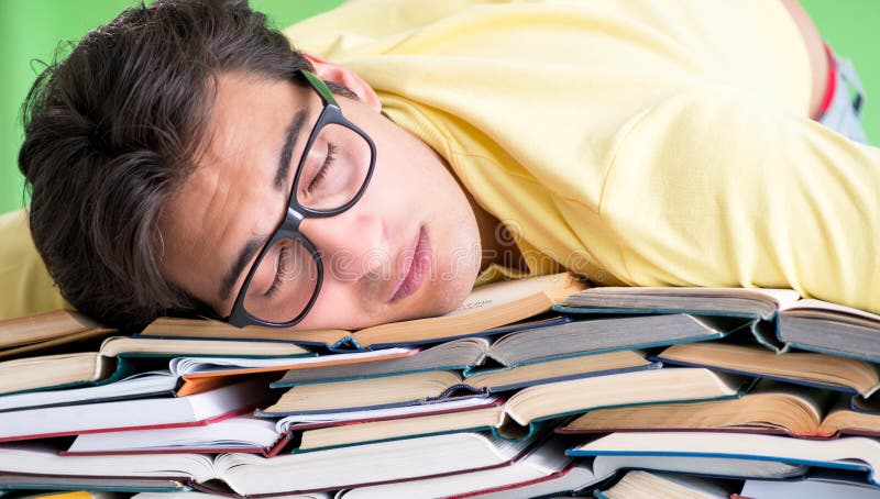 Student with Too Many Books To Read before Exam Stock Image - Image of ...