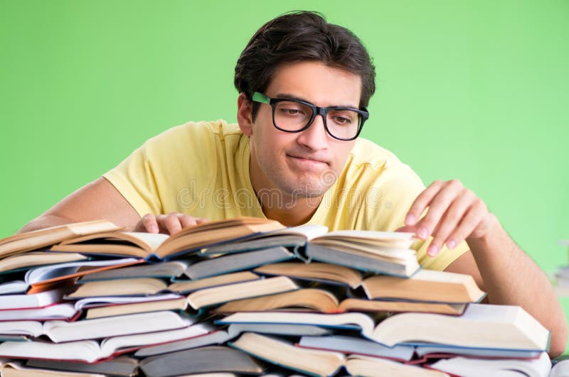 Student with Too Many Books To Read before Exam Stock Photo - Image of ...