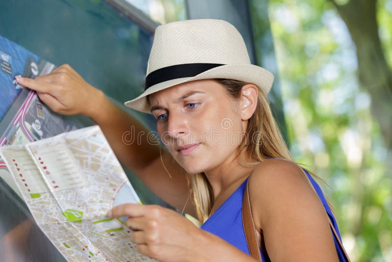 Student Traveler Holding Map Loss in City Stock Image - Image of female ...