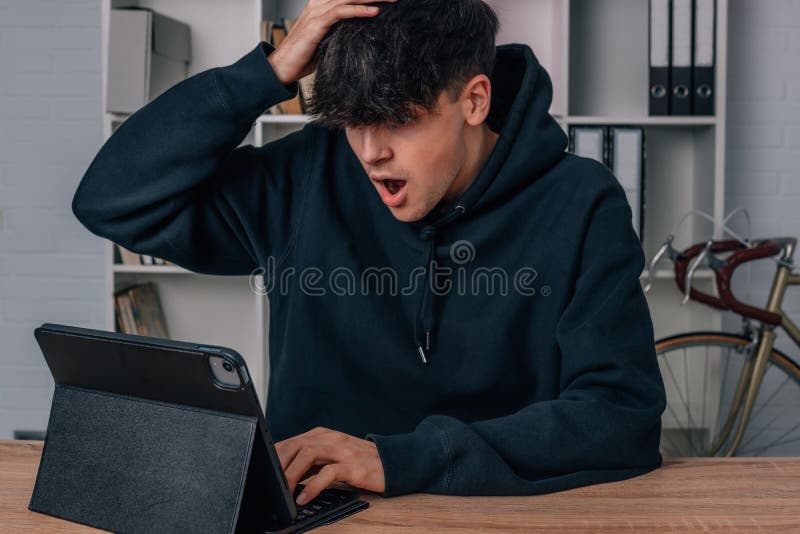 Student Typing on Computer at Home Stock Photo - Image of astonished ...
