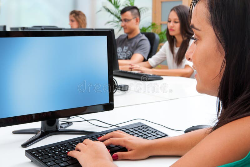 Student Typing on Keyboard in Office. Stock Image - Image of diversity ...