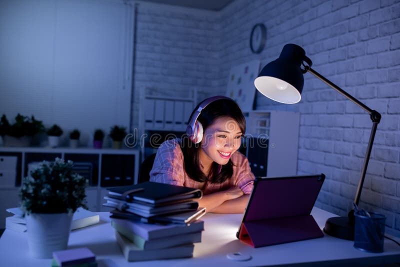 Student use the pad stock photo. Image of earphones - 150250214