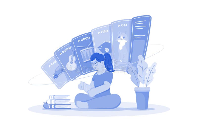 Student Uses Flashcards To Learn Vocabulary Words Stock Vector ...