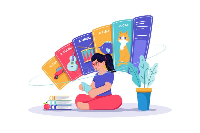 A Student Uses Flashcards To Memorize Vocabulary Words Stock Vector ...