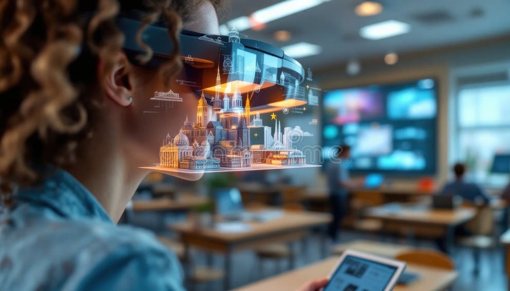 Student Using Augmented Reality Headset in a Classroom Stock Photo ...