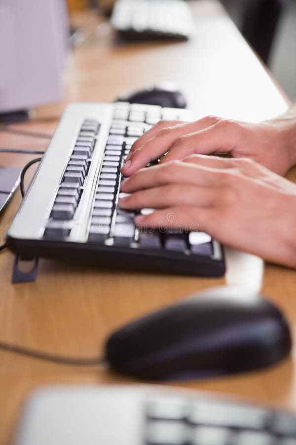 Student Using Computer in Classroom Stock Image - Image of education ...