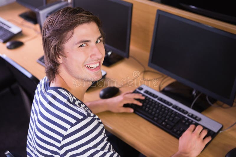 Cute Student Posing with a Computer Stock Image - Image of pretty ...