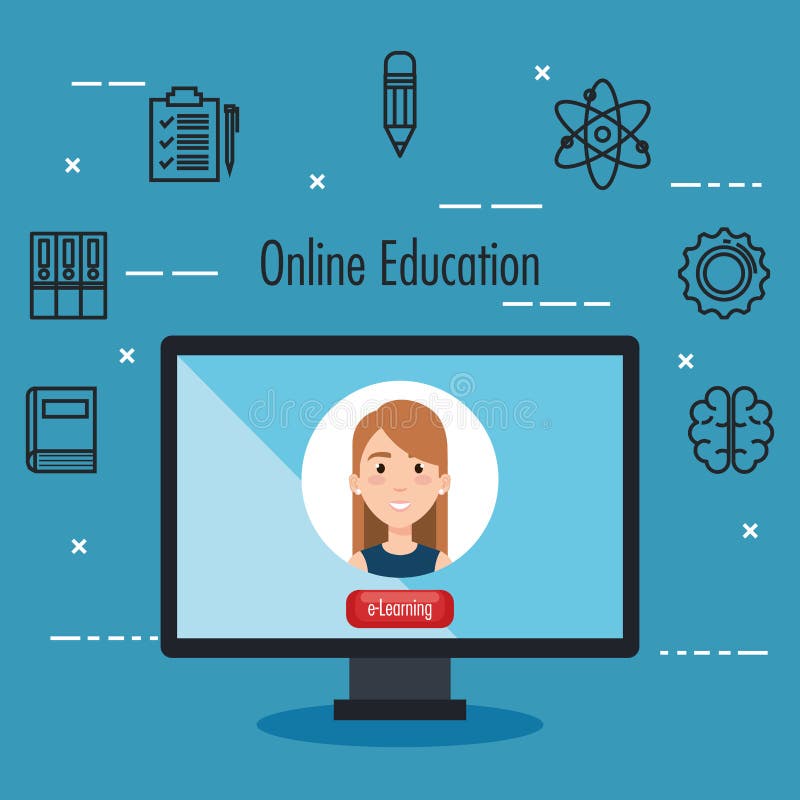 Student Using Computer Desktop Electronic Education Stock Vector ...