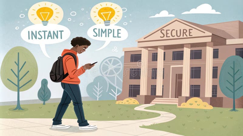 Student Using Instant, Simple and Secure Mobile Banking App on Campus ...