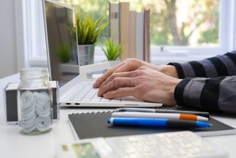 Student Using Laptop Computer for Study Stock Image - Image of person ...