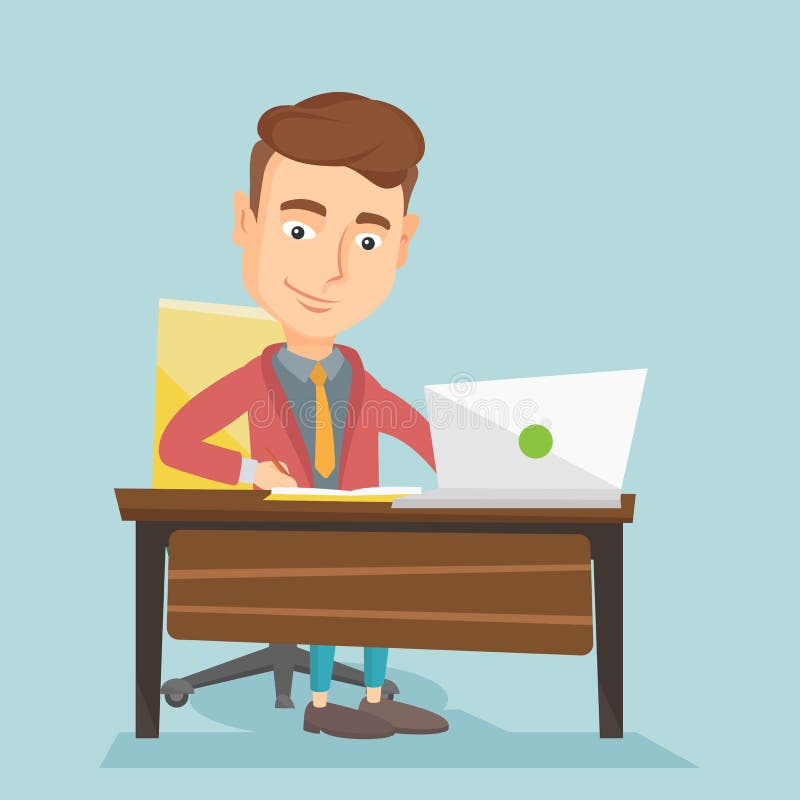 Student Using Laptop for Education. Stock Vector - Illustration of book ...