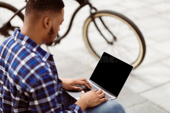 Student Using Laptop, Sitting on the Border, Mock Up Stock Image ...