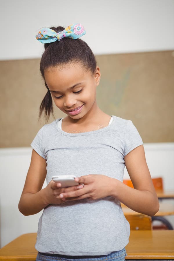 Student Using a Mobile Phone in Class Stock Image - Image of happy ...