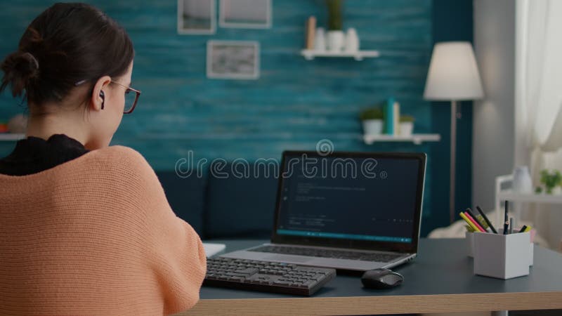 It Student Using Programming Interface and Binary Code on Laptop Stock ...