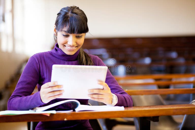 Student Using Tablet Computer Stock Photo - Image of homework, hair ...