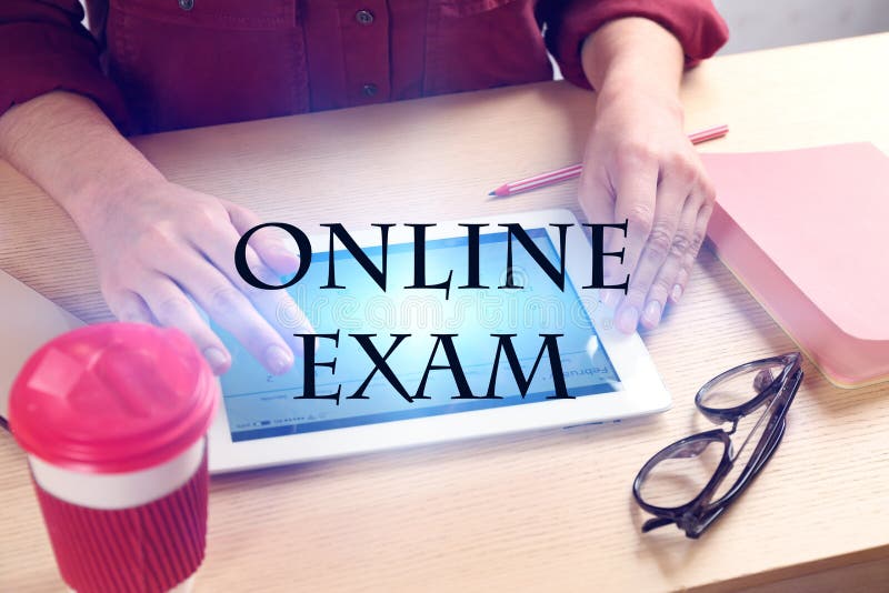 Student Using Tablet at Home. Online Exam Stock Image - Image of ...