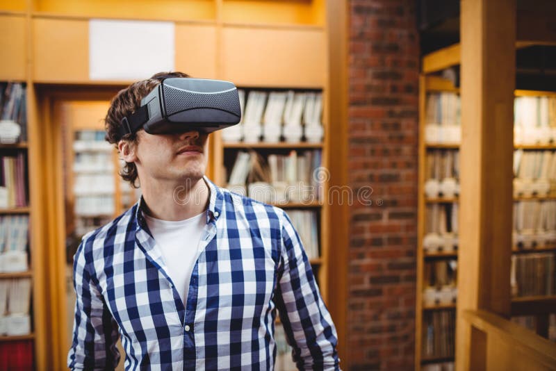 Student in Virtual Reality Headset Using Digital Tablet in Locker Room ...