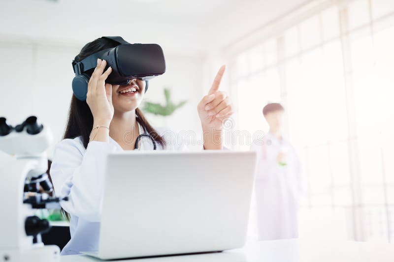 Student Using VR Glasses Headset Technology for Help Visual Learning ...