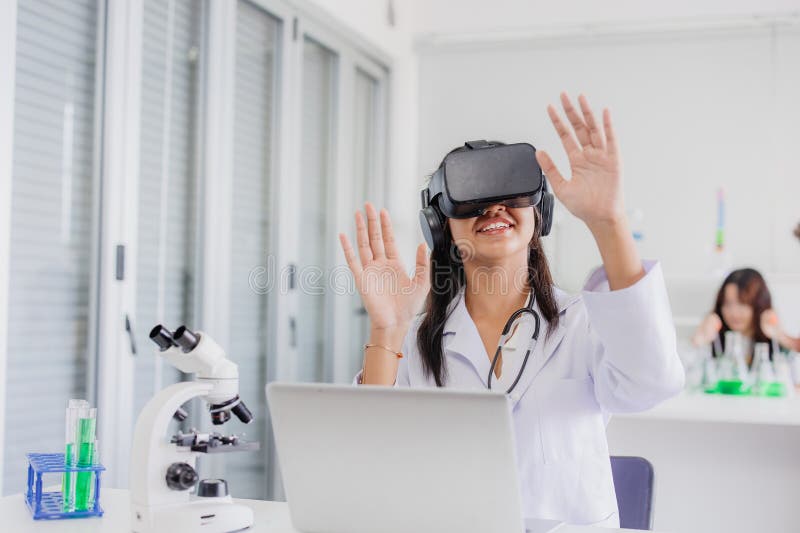 Student Using VR Glasses Headset Technology for Help Visual Learning ...