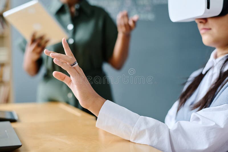 Student Using VR Glasses at Lesson Stock Image - Image of study ...