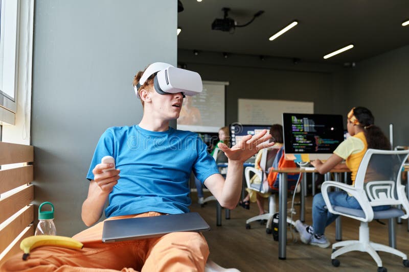 Student Using Vr Headset in School Stock Image - Image of reach ...