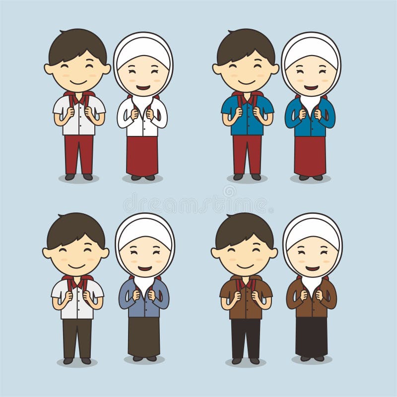 Muslim Student Vector Illustration Set Stock Vector - Illustration of ...
