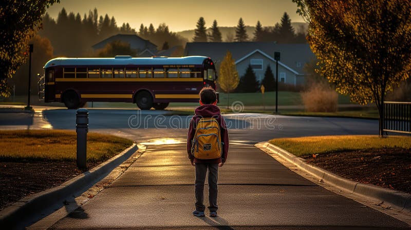 Student Waiting for the Arrival of the School Bus To Go To School ...