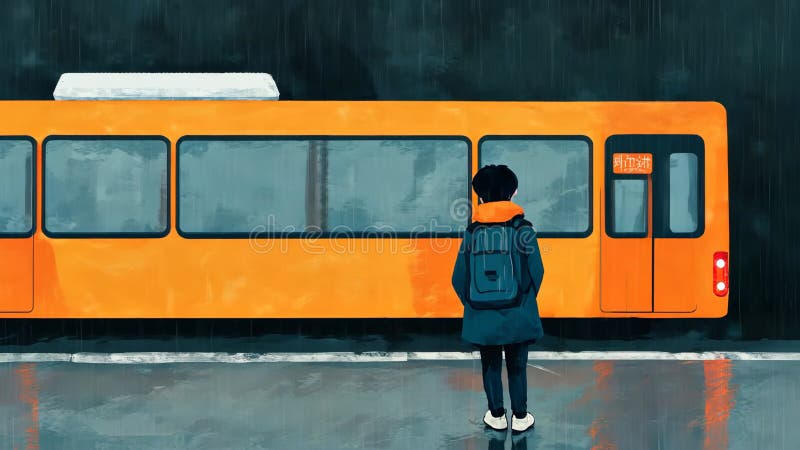 Student Waiting for the Bus on a Rainy Day Stock Footage - Video of ...