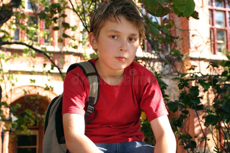Student Waiting Outside School Stock Image - Image of scholastic ...