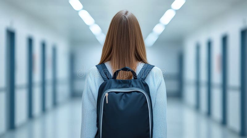 Student Walking in a Modern School Hallway Stock Image - Image of ...